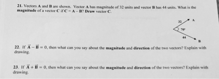 Solved 21. Vectors A and B are shown. Vector A has magnitude | Chegg.com