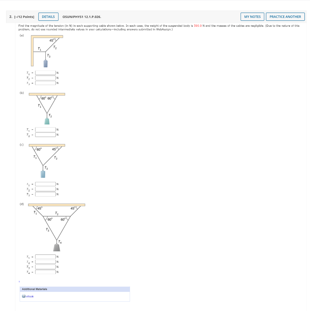Solved Find the magnitude of the tension (in N) in each | Chegg.com