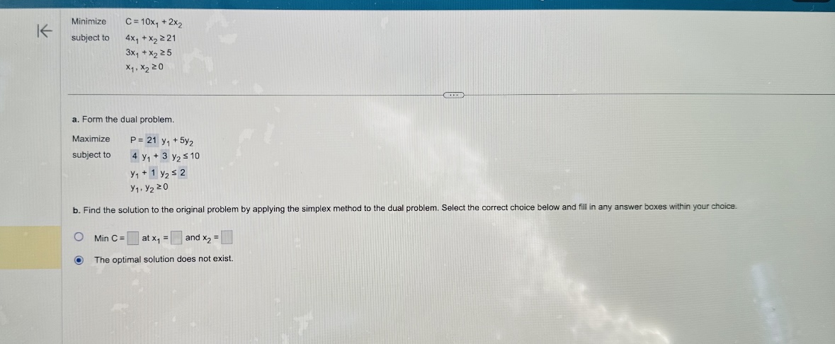 Solved Minimize C=10x1+2x2 ﻿subject | Chegg.com