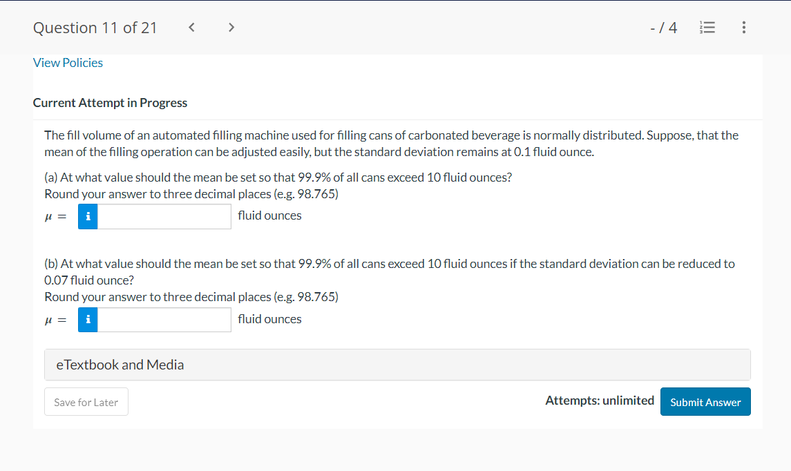 Solved The fill volume of an automated filling machine used | Chegg.com