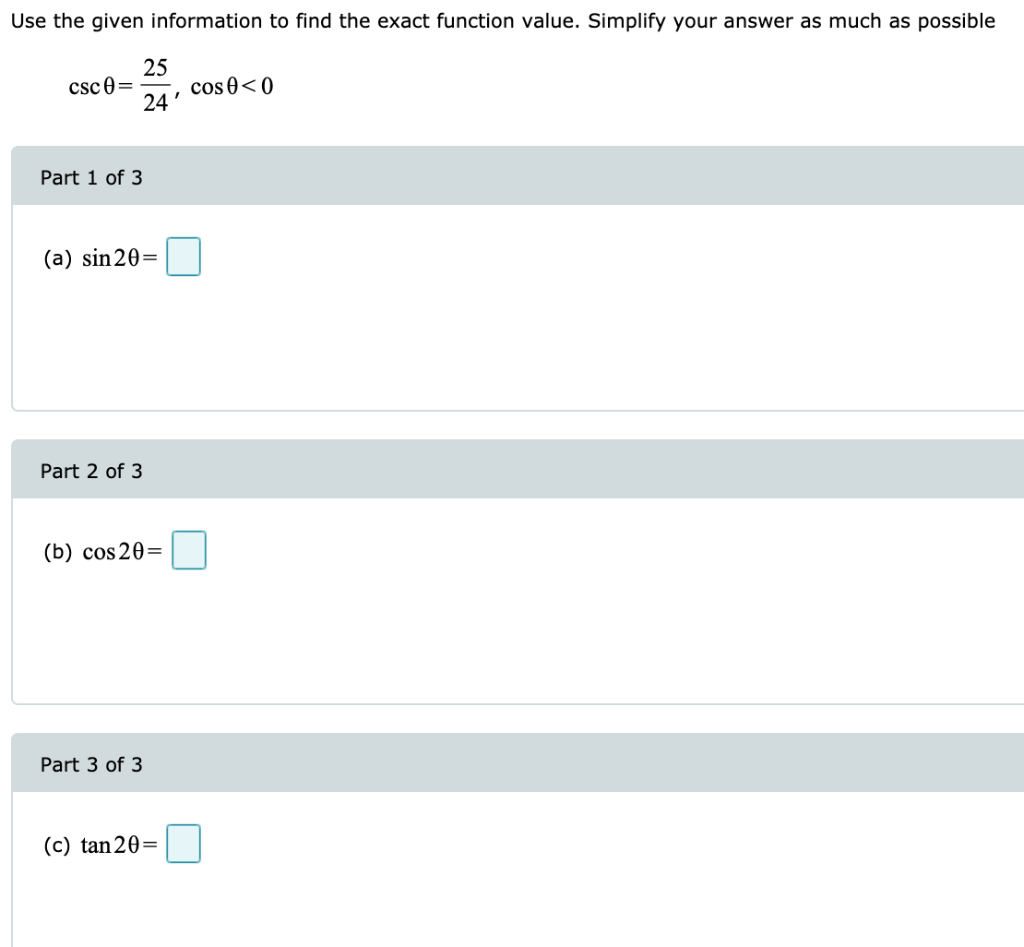 Solved Use the given information to find the exact function | Chegg.com