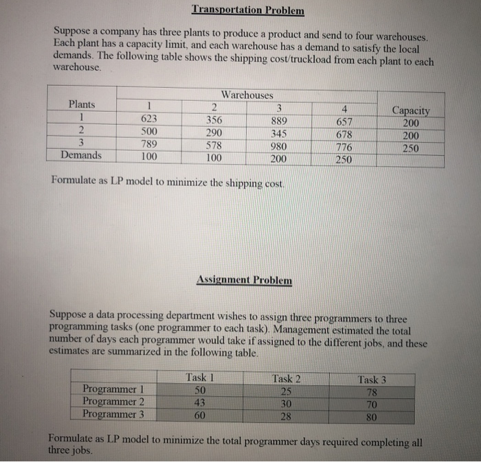 Solved Transportation Problem Suppose a company has three | Chegg.com