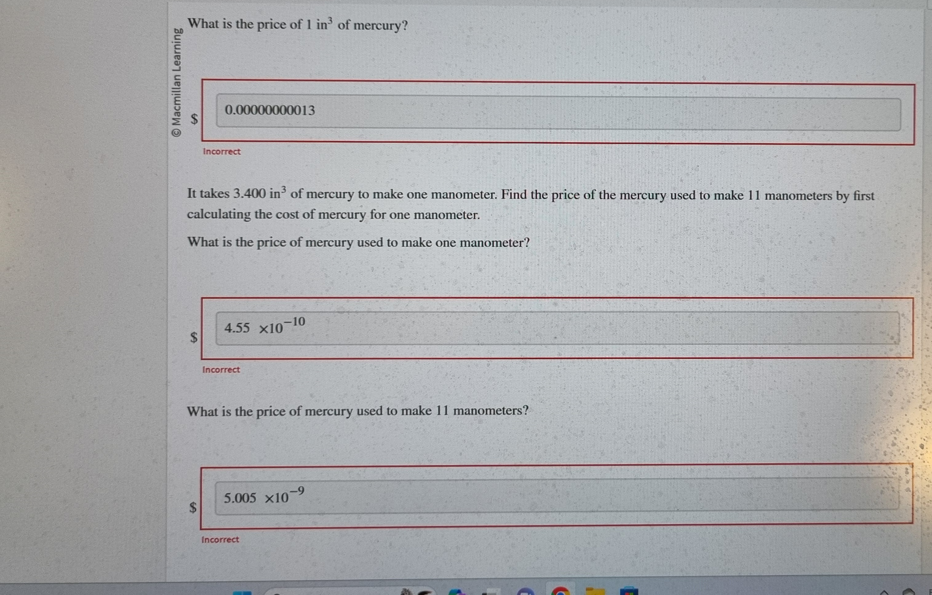 Solved What is the price of 1in3 ﻿of mercury?It takes | Chegg.com