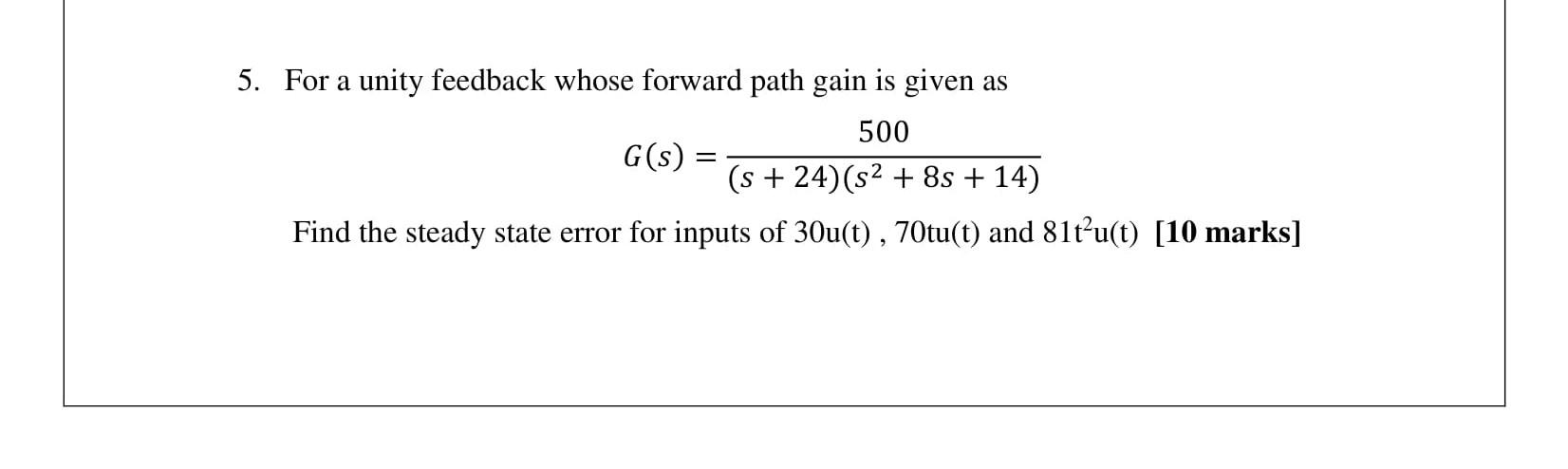 Solved 5. For a unity feedback whose forward path gain is | Chegg.com