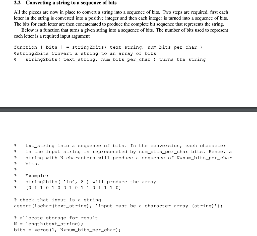 2.2 Converting a string to a sequence of bits All the | Chegg.com