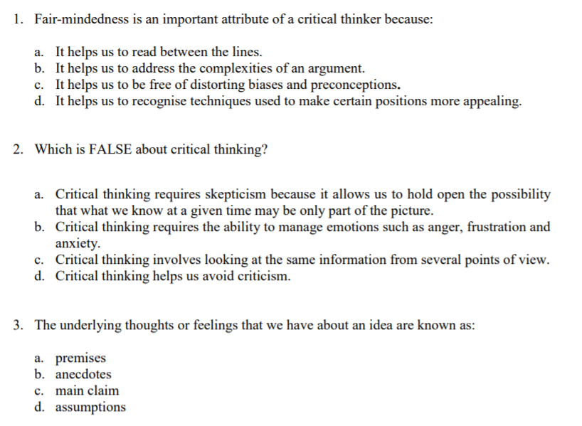 Solved 1. Fair-mindedness is an important attribute of a | Chegg.com
