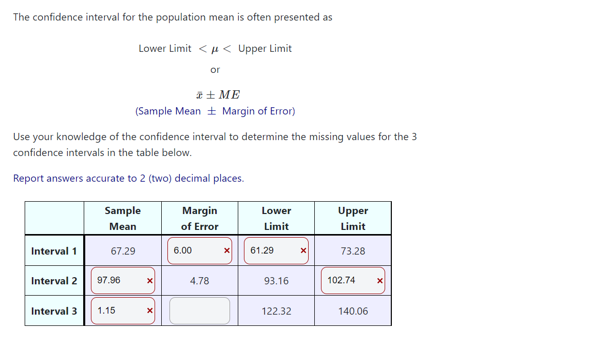 Solved The confidence interval for the population mean is | Chegg.com