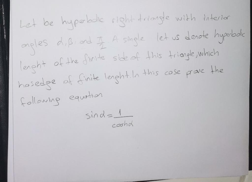 Solved Let be hyperbolic right triangle with interior angles | Chegg.com