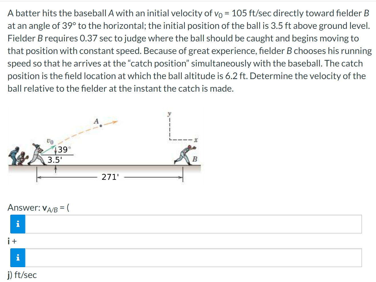 Solved A batter hits the baseball A with an initial velocity | Chegg.com