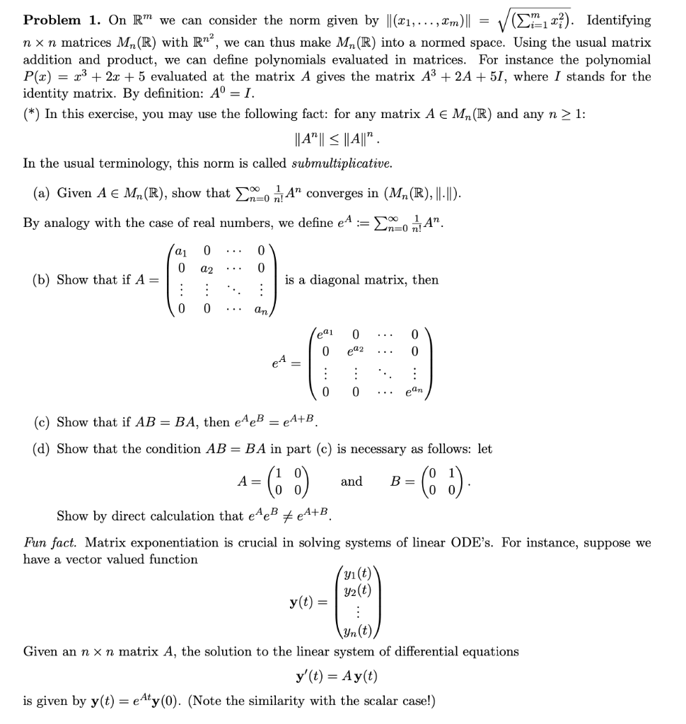 Solved Problem 1. On Rm we can consider the norm given by || | Chegg.com