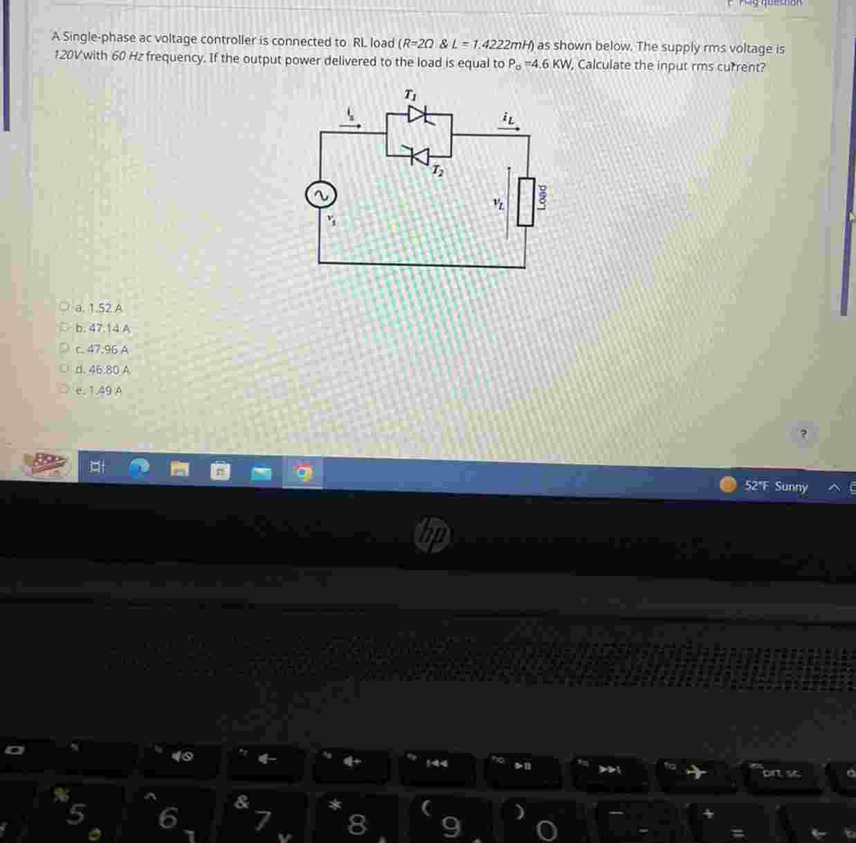 Solved R=20&L=1.4222mH P0=4.6KW. ﻿Calculate the input rms | Chegg.com