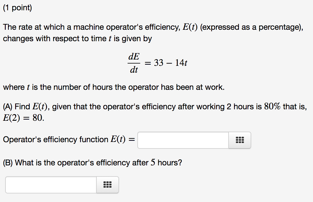 Solved (1 point) The rate at which a machine operator's | Chegg.com