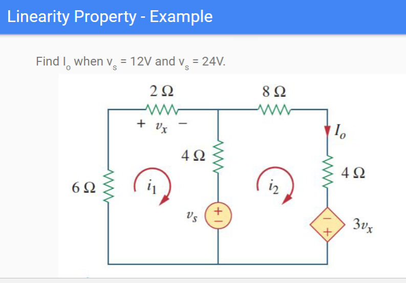 Solved Linearity Property - ﻿ExampleFind Io ﻿when vs=12V | Chegg.com