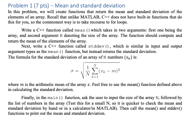 Solved Problem 1 (7 pts) - Mean and standard deviation In | Chegg.com