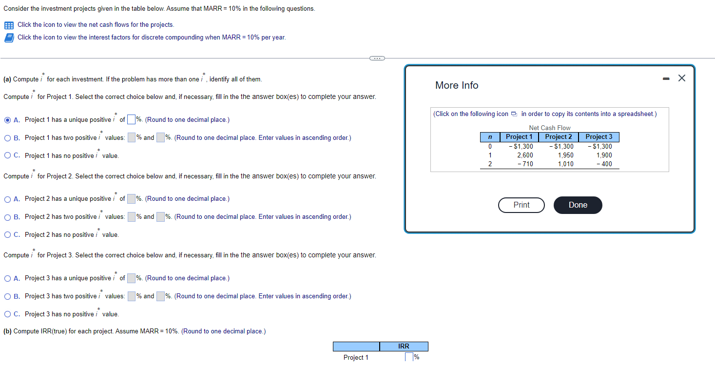 Consider the investment projects given in the table | Chegg.com