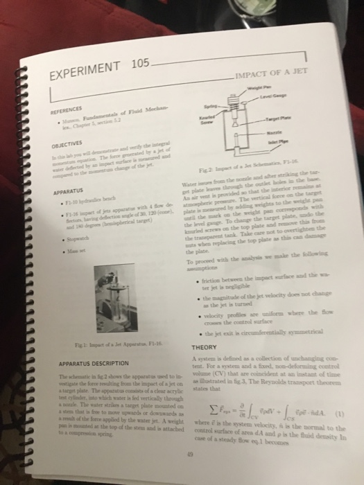 Solved EXPERIMENT 105 IMPACT OF A JET REFERENCES 2 iew | Chegg.com