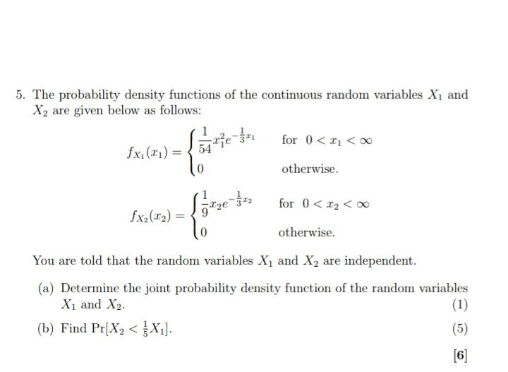 Solved 5. The probability density functions of the | Chegg.com