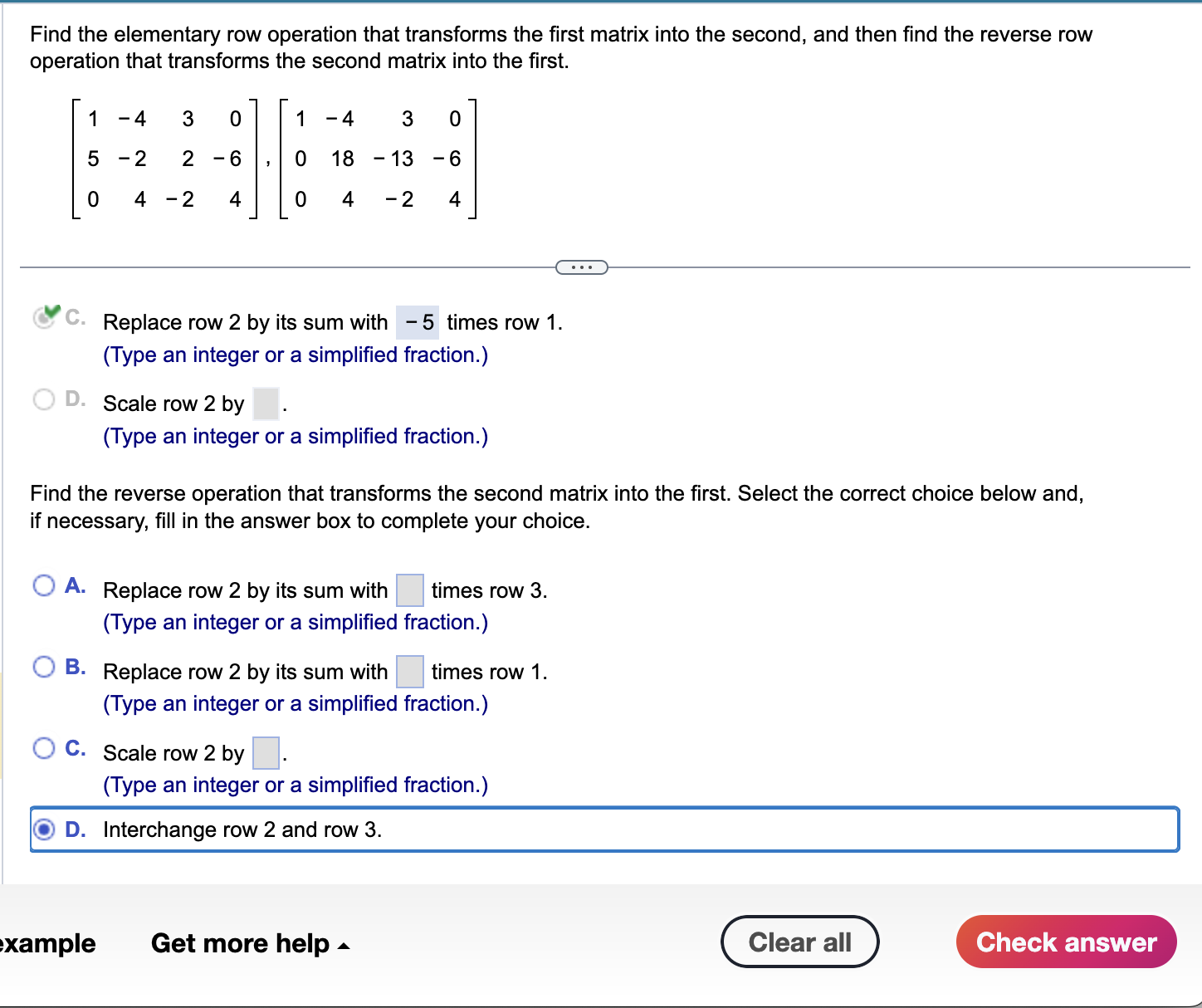 Solved Find the elementary row operation that transforms the | Chegg.com