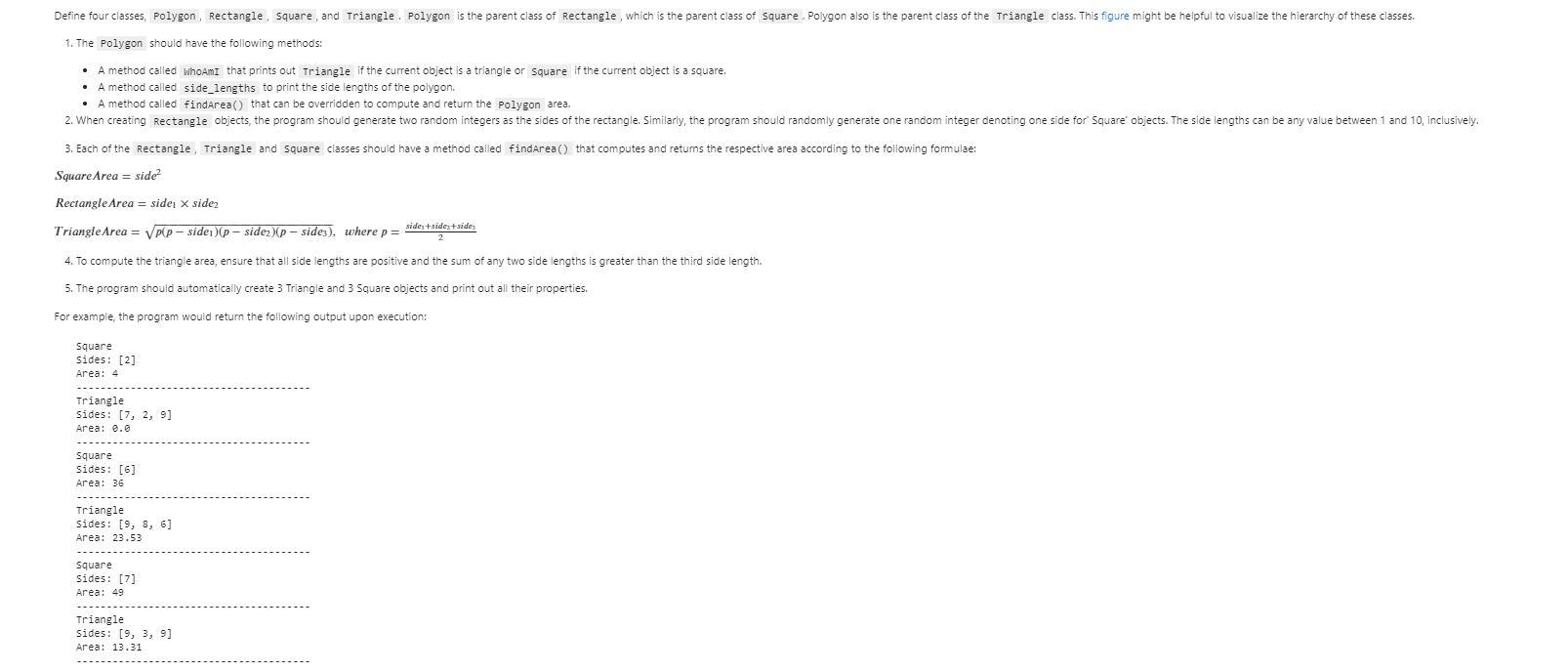 Solved Define four classes, Polygon , Rectangle square, and | Chegg.com