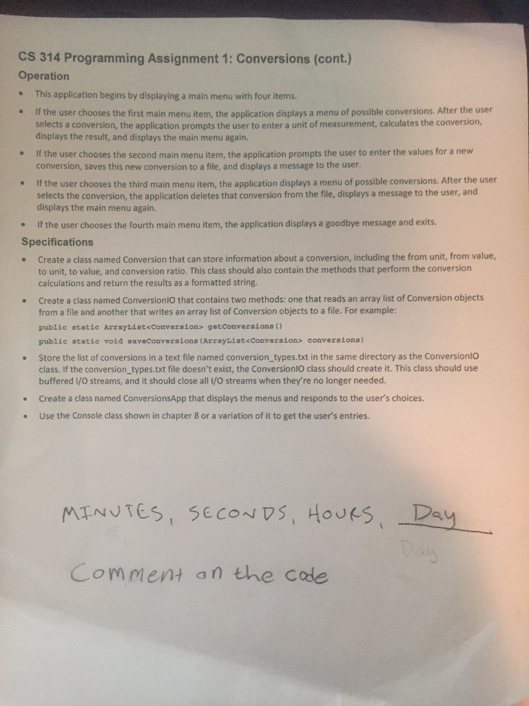 Solved CS 314 Programming Assignment 1: Conversions (cont.) | Chegg.com