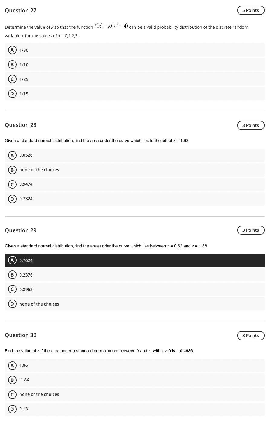 Solved Question 27 5 Points Determine the value of k so that | Chegg.com