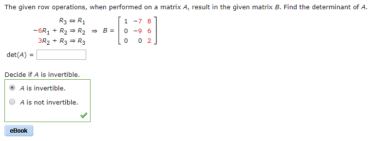 Solved The given row operations, when performed on a matrix | Chegg.com