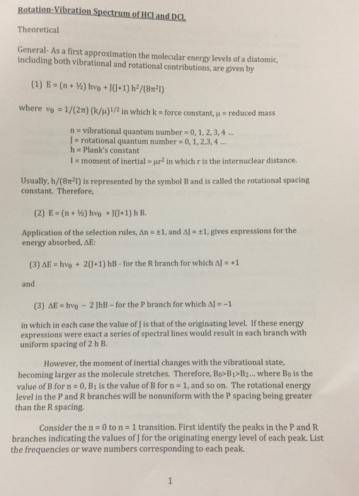 Rotation-Vibration Spectrum of HCL and DCI, | Chegg.com