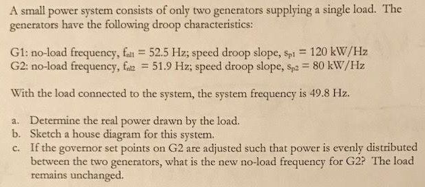 Solved A small power system consists of only two generators | Chegg.com