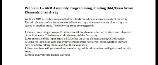 Problem 1 ARM Assembly Programming; Finding Odd/Even | Chegg.com