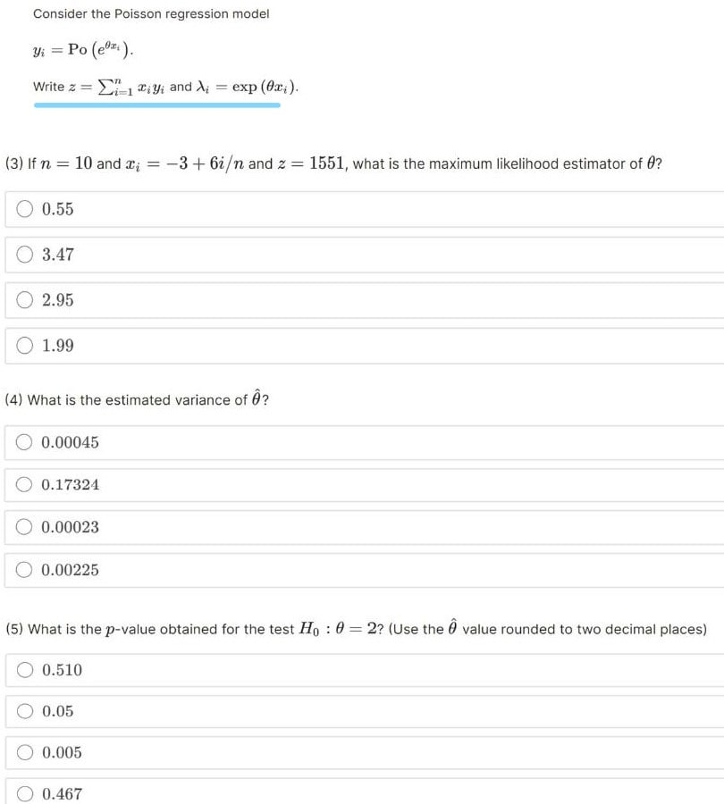 Solved Consider the Poisson regression model Yi = Po (0*). | Chegg.com