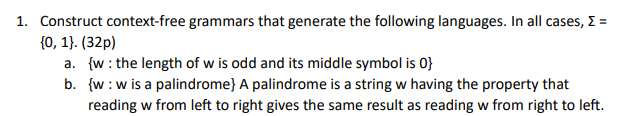 Solved 1. Construct context-free grammars that generate the | Chegg.com