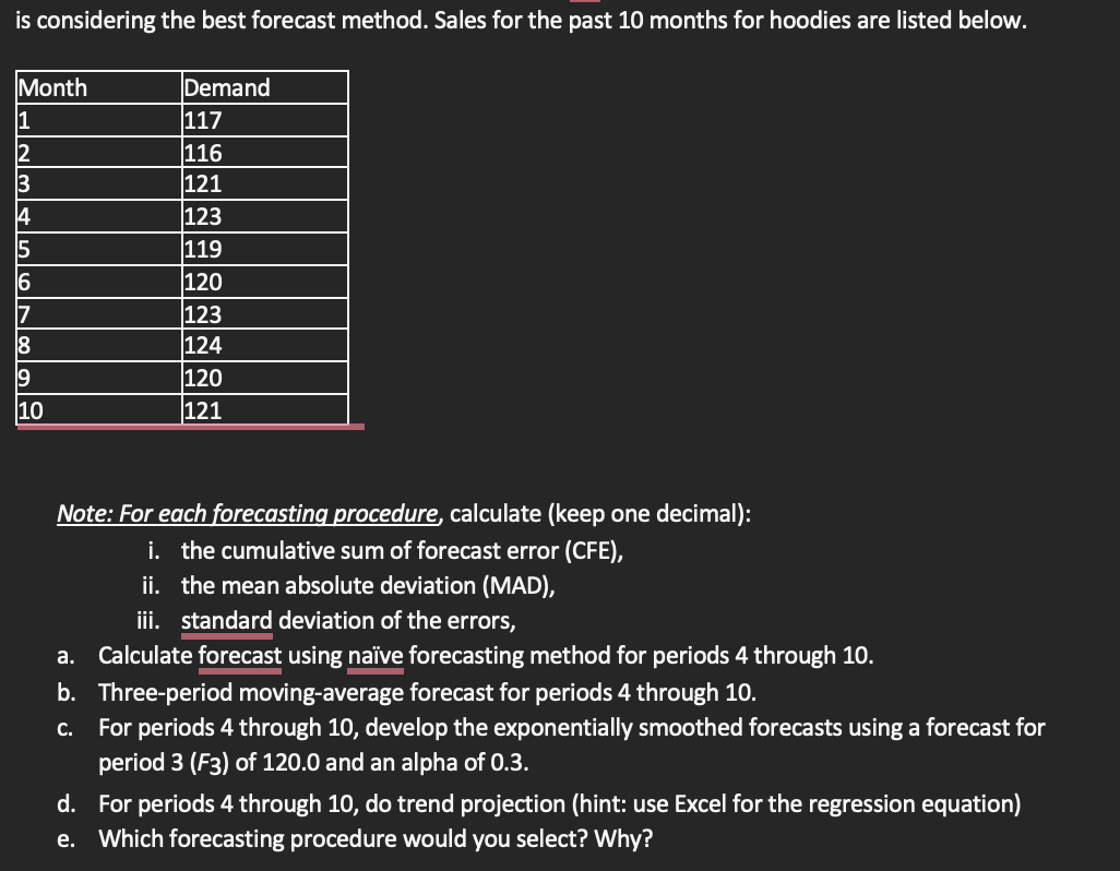Solved Note For Each Forecasting Procedure Calculate Keep