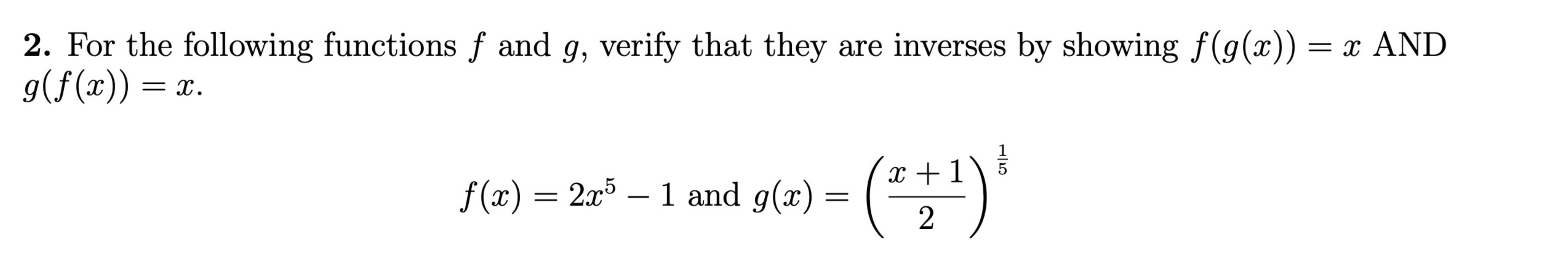 Solved For the following functions f ﻿and g, ﻿verify that | Chegg.com
