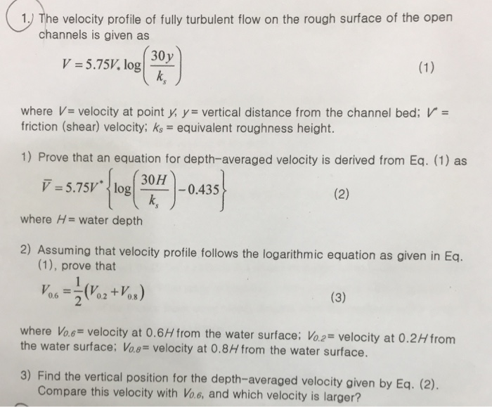 Solved 1.) The velocity profile of fully turbulent flow on | Chegg.com