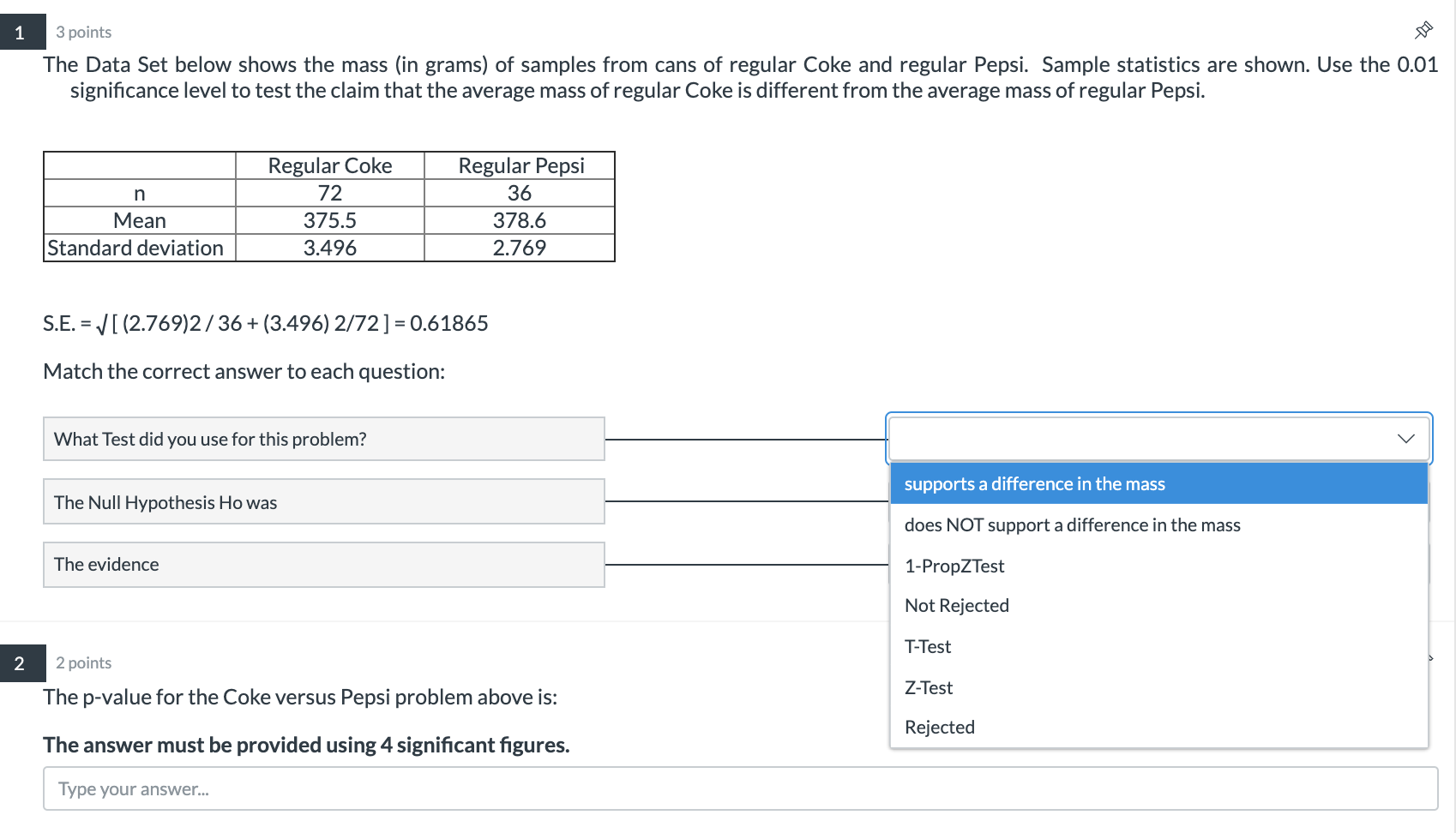 Solved 1 3 points tu The Data Set below shows the mass (in | Chegg.com