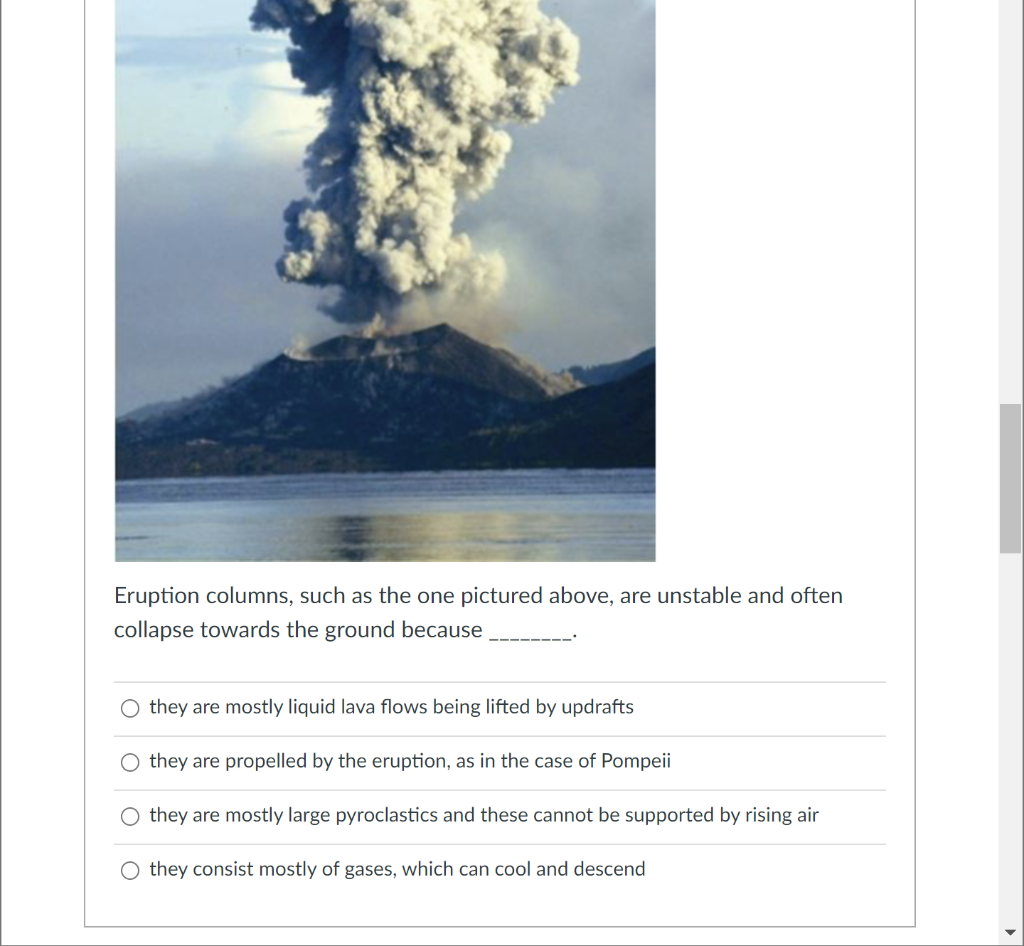 Solved Eruption columns, such as the one pictured above, are | Chegg.com