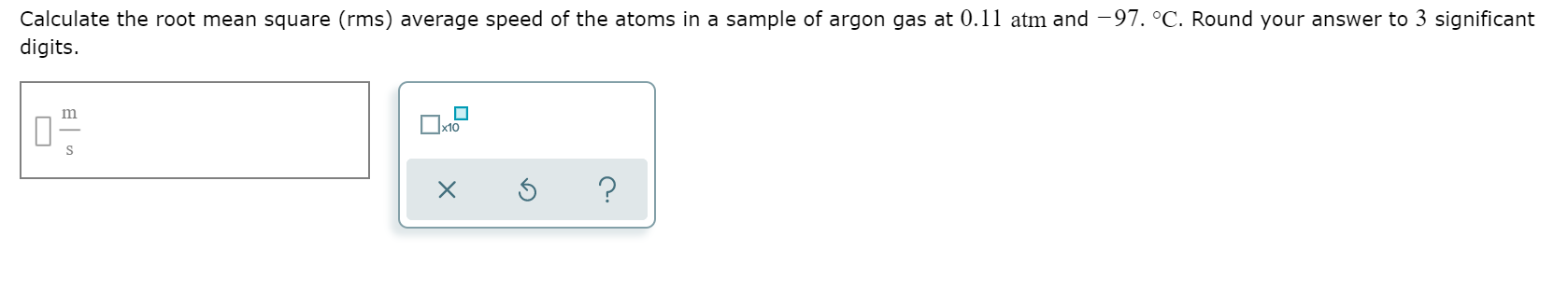 Solved Calculate the root mean square (rms) average speed of | Chegg.com