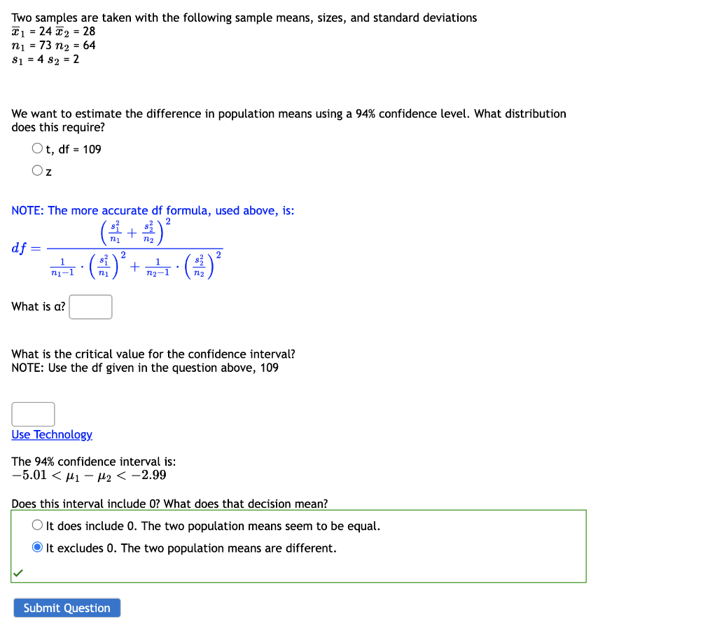 Solved Two samples are taken with the following sample | Chegg.com