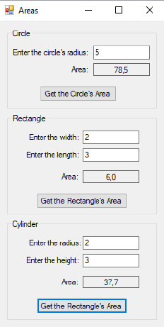 Solved Area Class In C# Windows Forms Write a class that has | Chegg.com