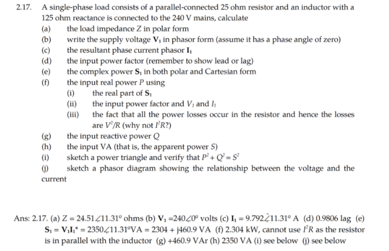 Solved 2.17. A single-phase load consists of a | Chegg.com