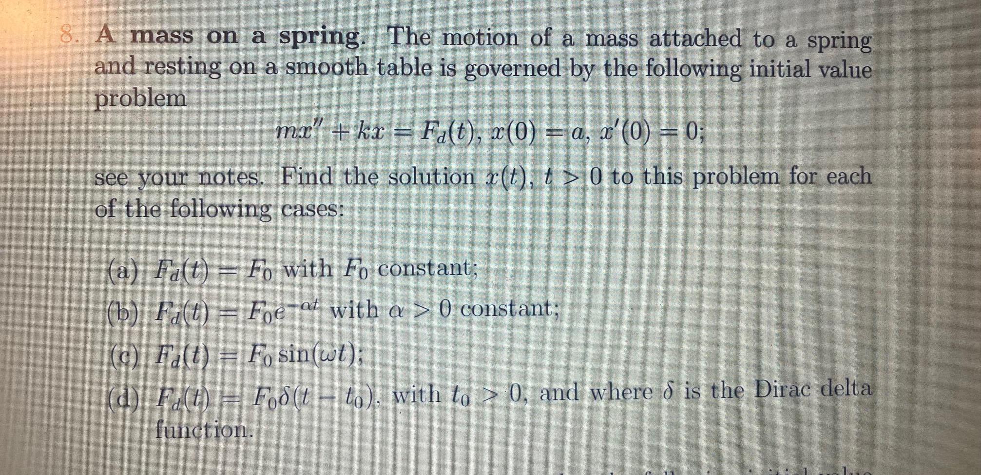 Solved A mass on a spring. The motion of a mass attached to | Chegg.com