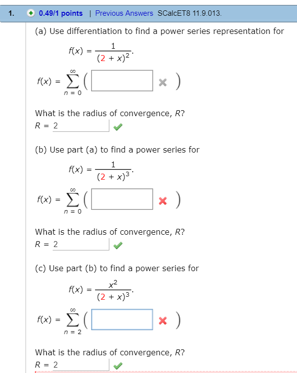Solved 1. 0.49/1 points | Previous Answers SCalcET8 11.9.013 | Chegg.com