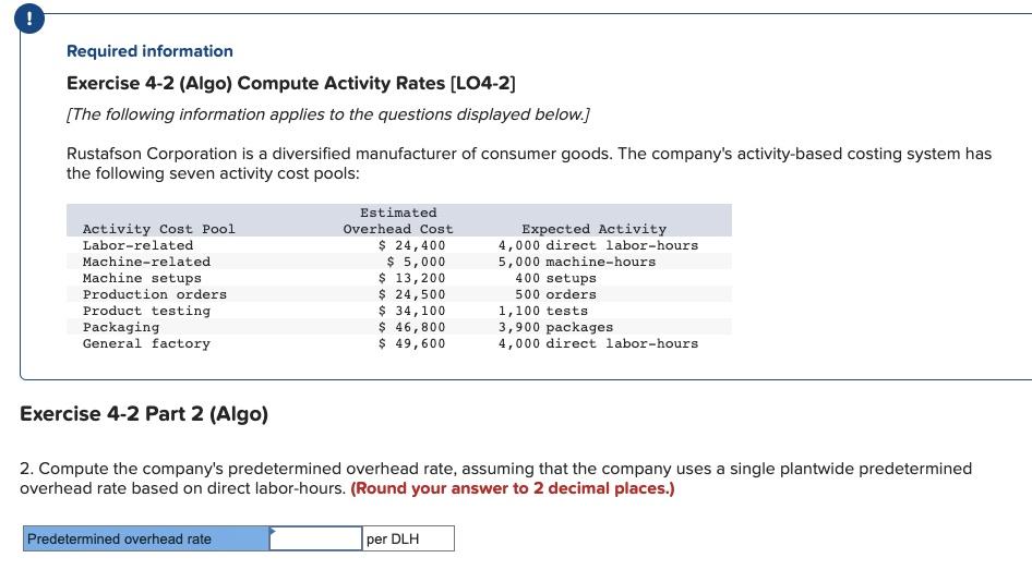 Solved Required information Exercise 4-2 (Algo) Compute | Chegg.com