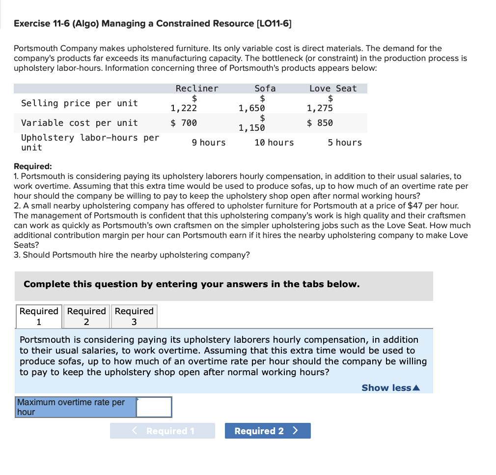 Solved Exercise 11-6 (Algo) Managing a Constrained Resource | Chegg.com