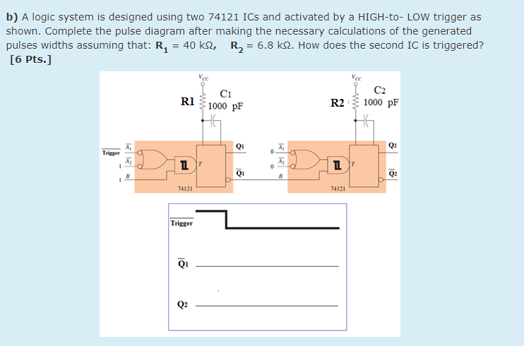 Solved b) A logic system is designed using two 74121 ICs and | Chegg.com
