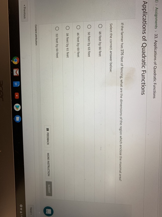 Solved )>Assignments 33. Applications of Quadratic Functions | Chegg.com