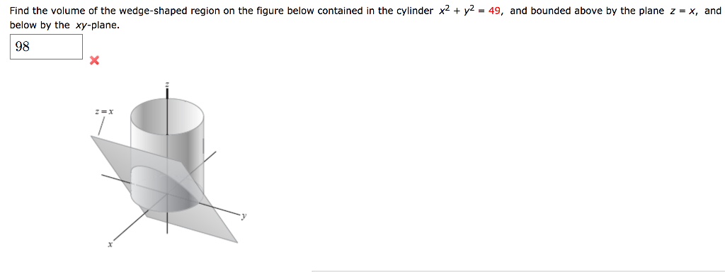 Solved Find the volume of the wedge-shaped region on the | Chegg.com