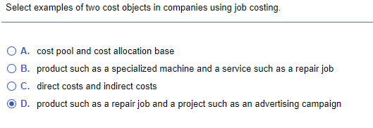 Solved Select examples of two cost objects in companies | Chegg.com