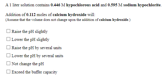 Solved A 1 liter solution contains 0.487 M hypochlorous acid | Chegg.com