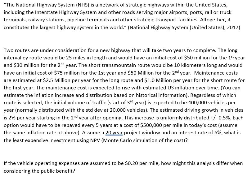 "The National Highway System (NHS) is a network of | Chegg.com